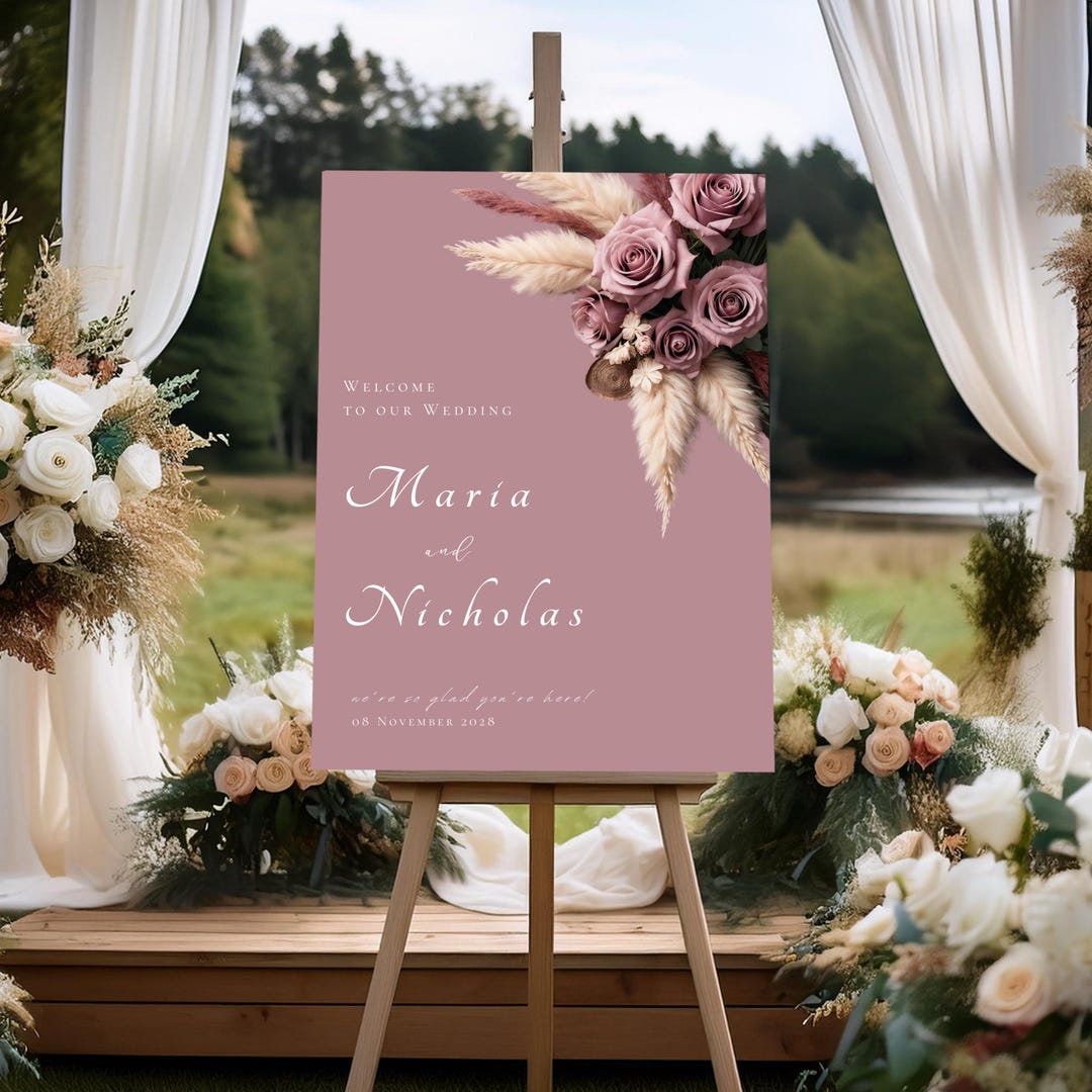 Mauve Floral Wedding Welcome Sign Template (digital Download) #L1RSMC ...