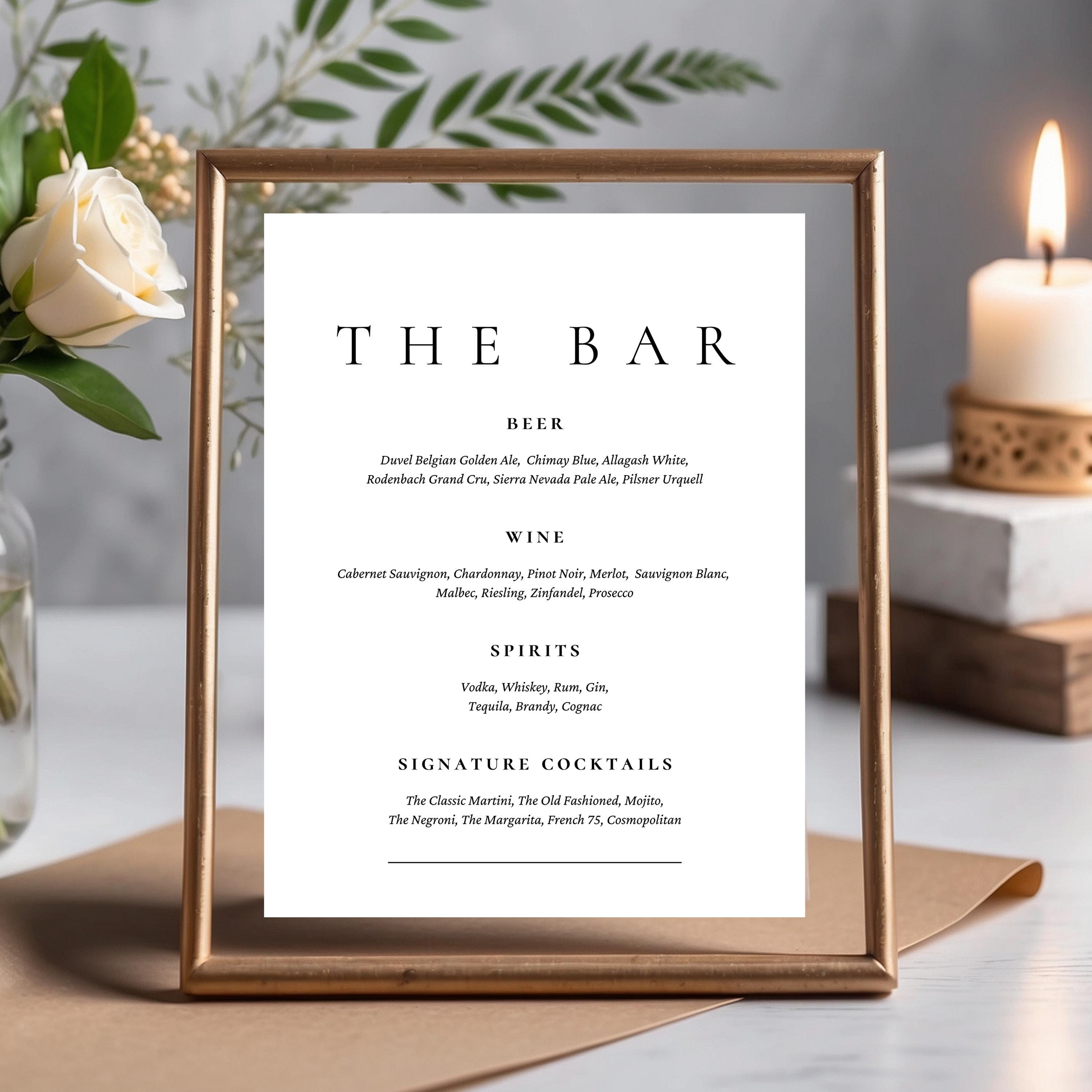 Modern Bar Menu Sign, Wedding Bar Menu, Signature Cocktails, Drink Menu ...