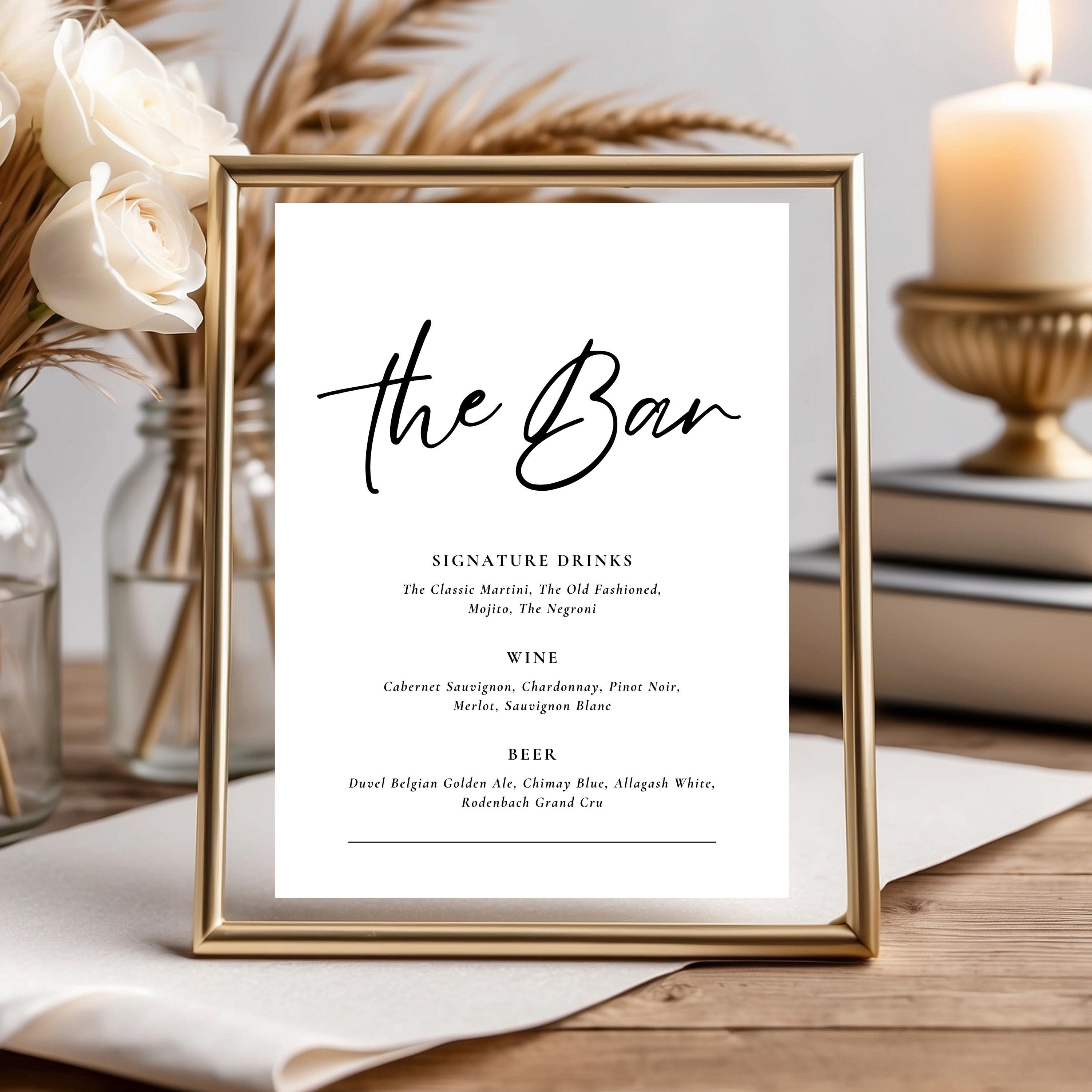 Modern Bar Menu Sign, Wedding Bar Menu, Signature Cocktails, Drink Menu ...