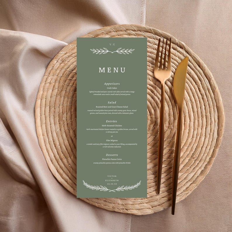 Sage Green Wedding Menu Template, Minimalist Menu, Canva Editable ...