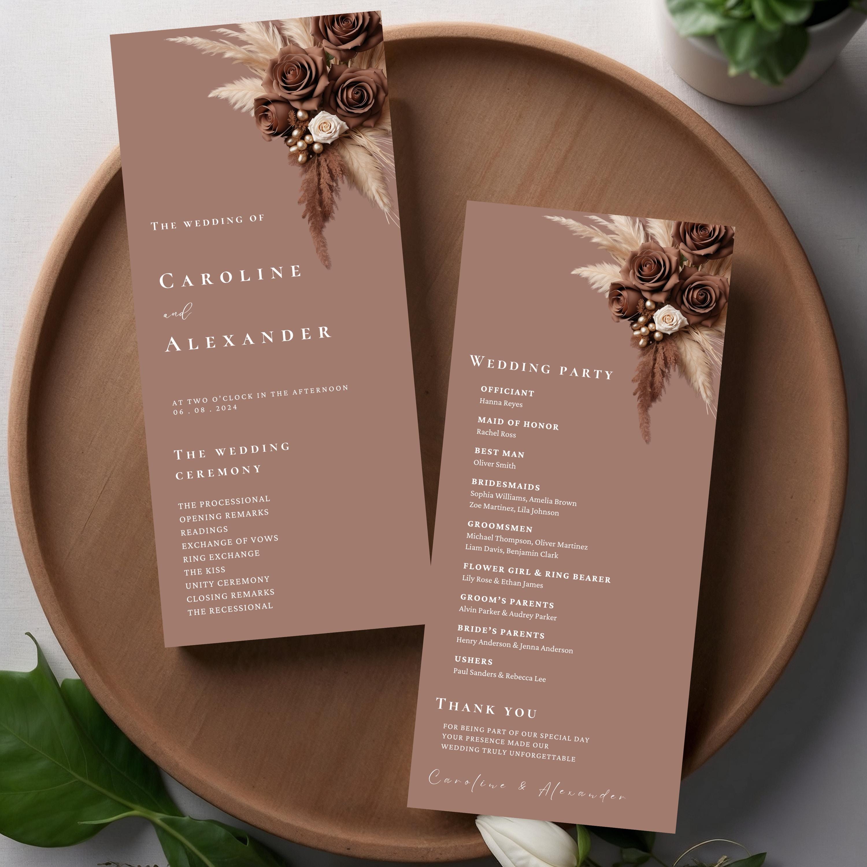 Chocolate Brown Wedding Programs Template, Ceremony Program, Elegant ...