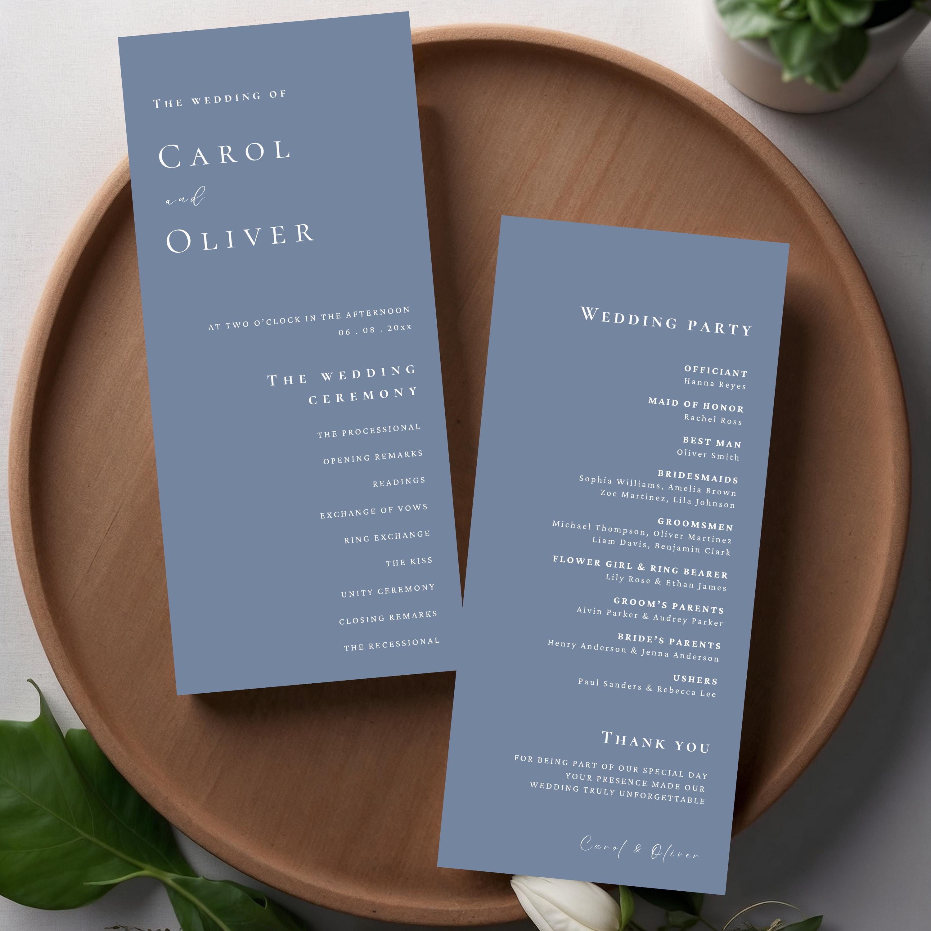 Dusty Blue Wedding Programs Template, Ceremony Program Itinerary, Canva ...