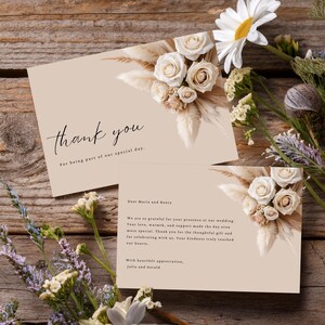 White Cream Beige Floral Thank You Card Wedding Template, Printable ...