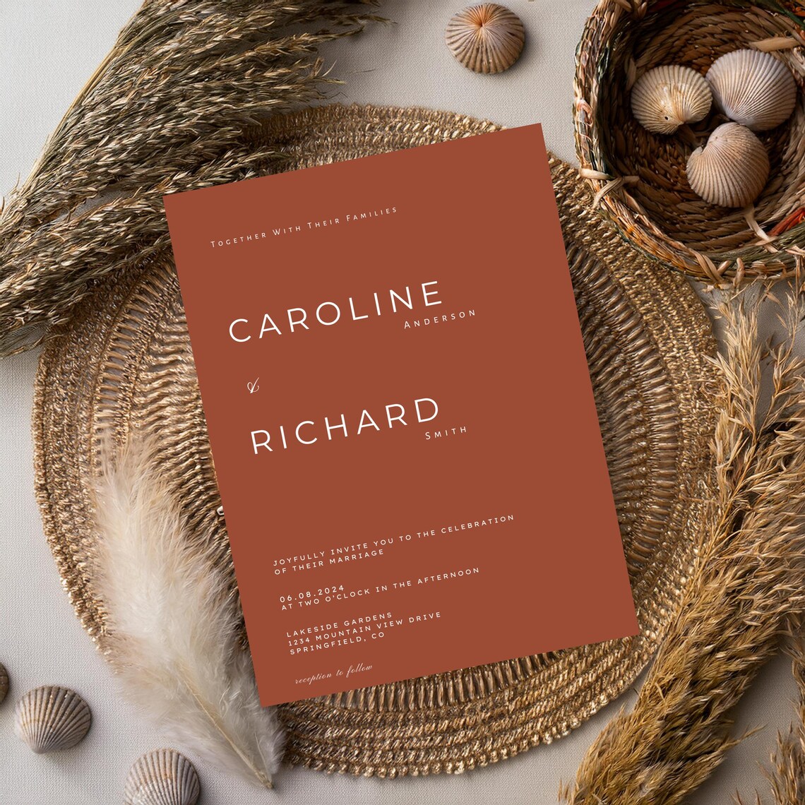 Burnt Orange Wedding Invitation, Canva Editable Template, Instant ...