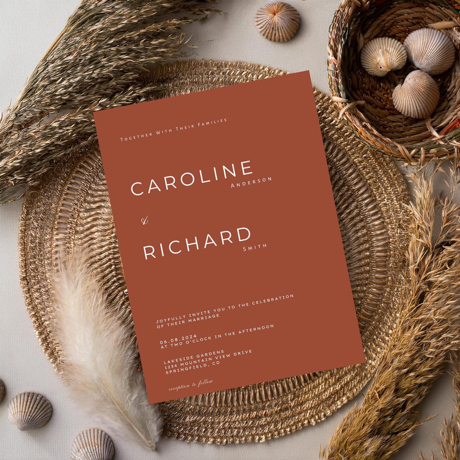 Burnt Orange Wedding Invitation, Canva Editable Template, Instant ...