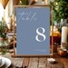 Dusty Blue Wedding Table Number Signs, Canva Editable Template, Table ...