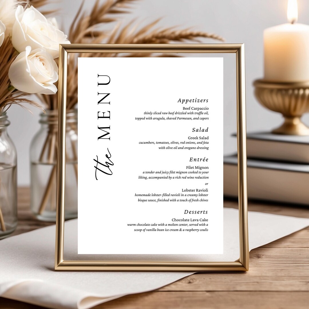 Menu Sign Wedding Template, Printable Menu Signage Template, Canva ...