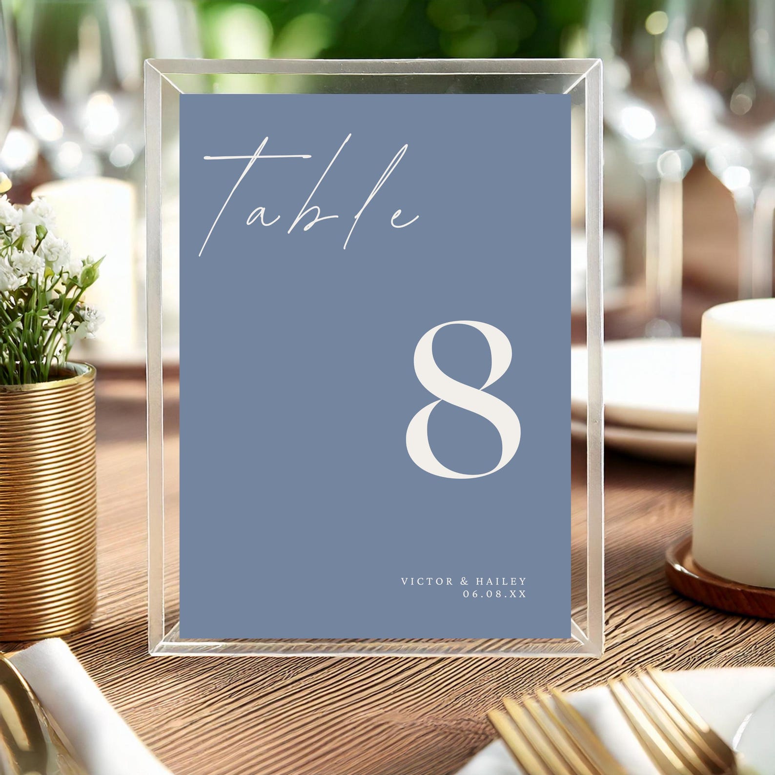 Dusty Blue Wedding Table Number Signs, Canva Editable Template, Table ...