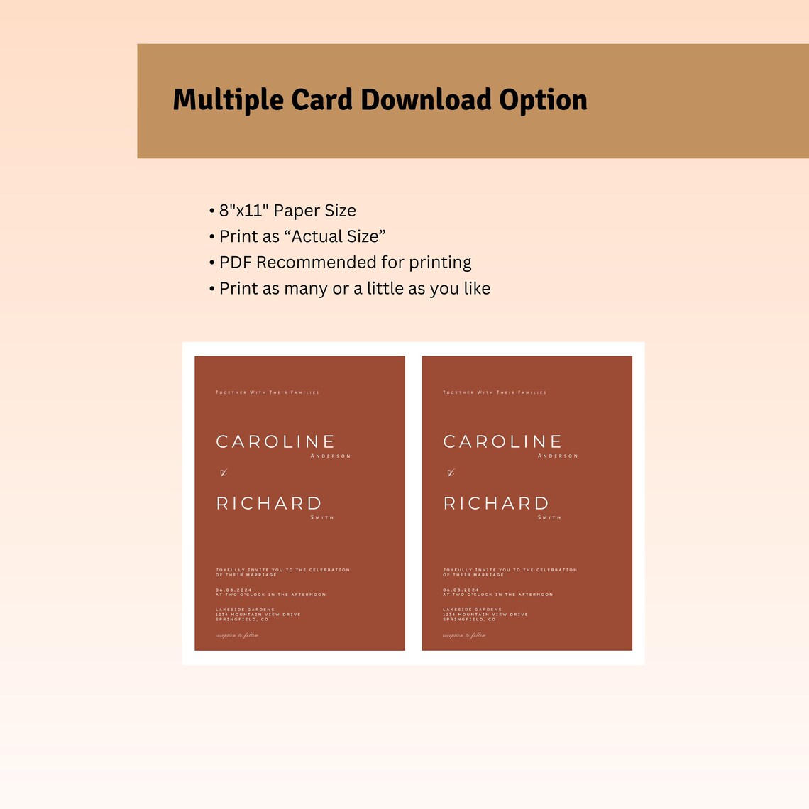 Burnt Orange Wedding Invitation, Canva Editable Template, Instant ...