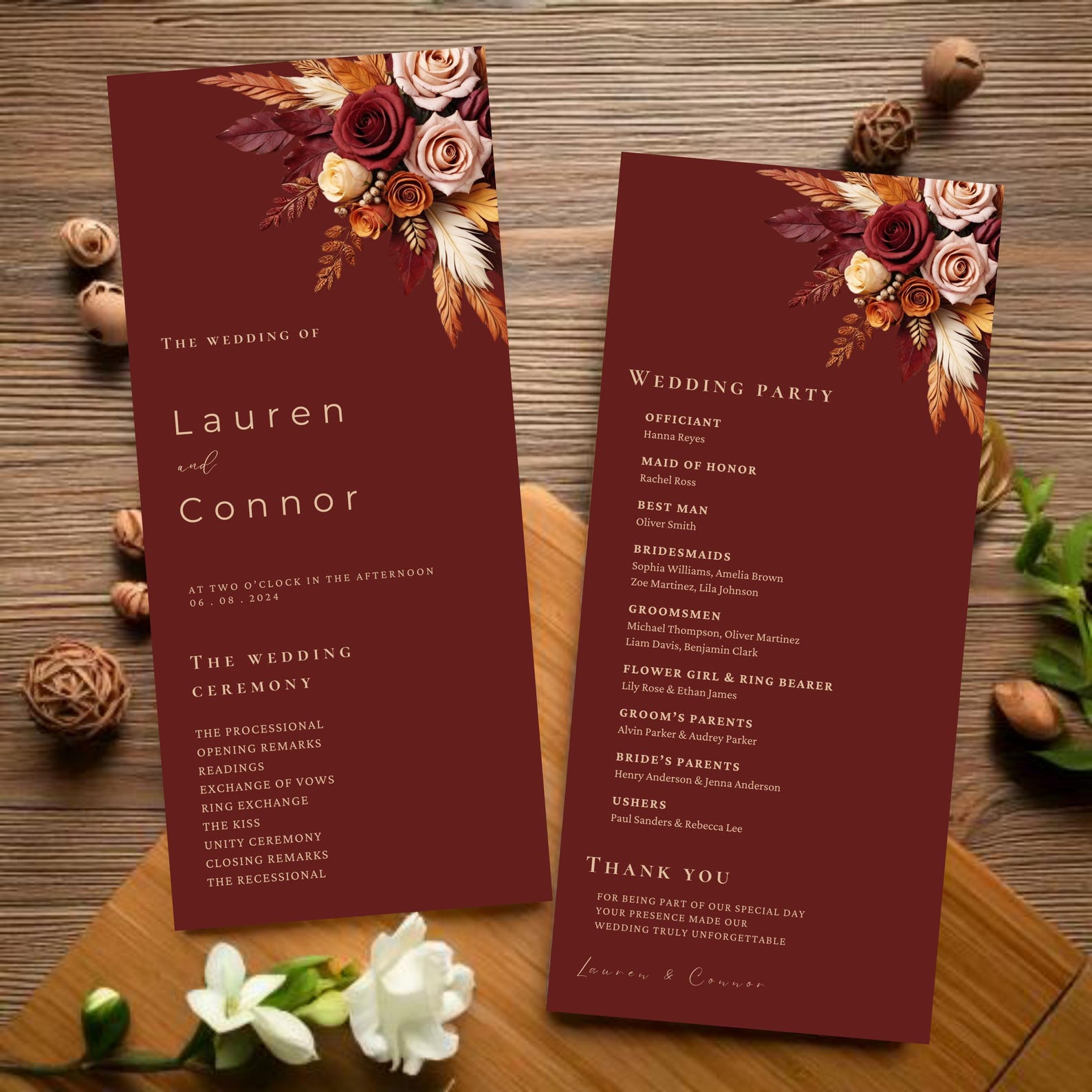 Fall Autumn Floral Wedding Programs Template, Ceremony Program ...