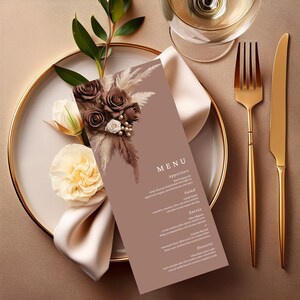 Chocolate Brown Floral Wedding Menu Template, Canva Editable, Instant ...