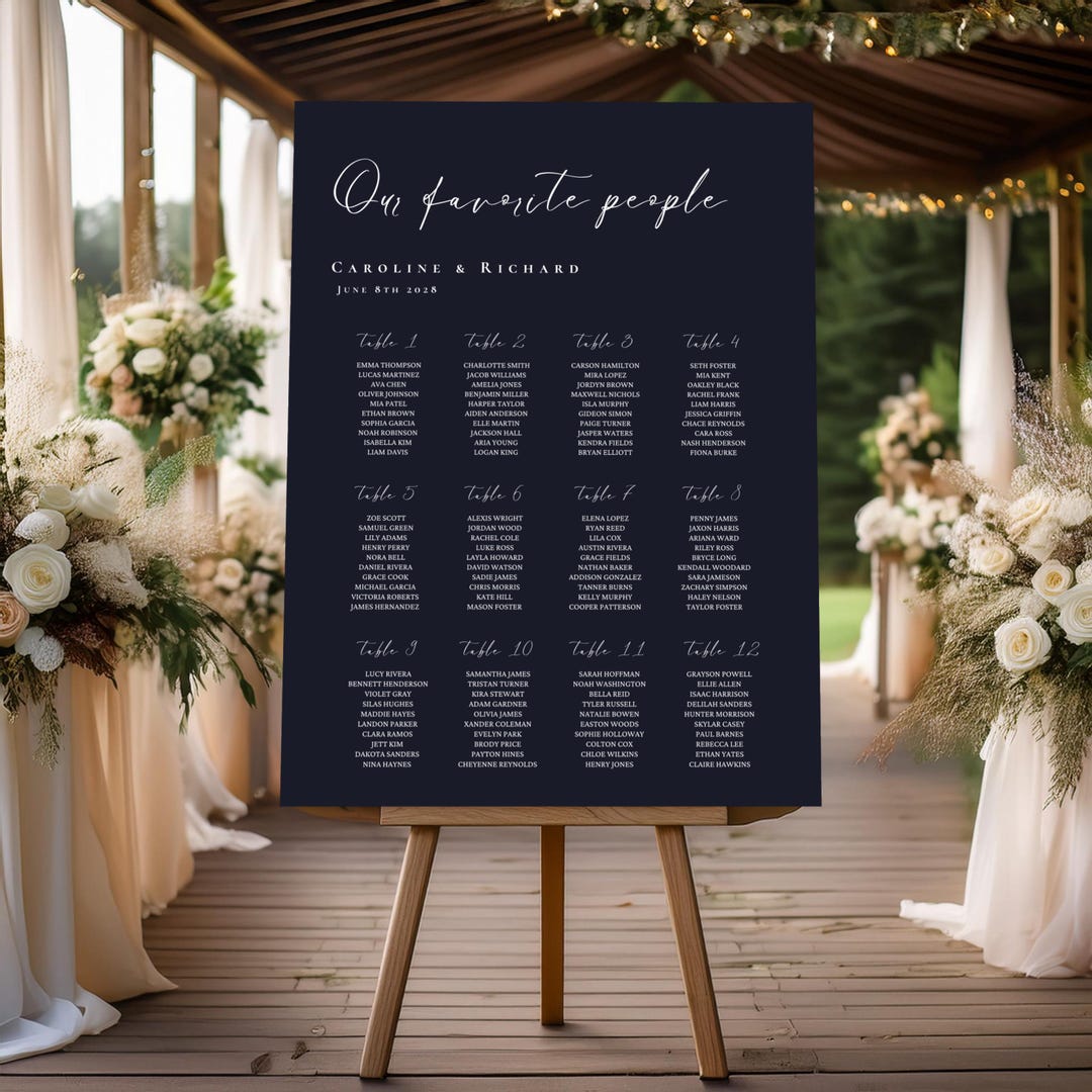 Deep Navy Blue Wedding Seating Chart Template, Large Guest Seating ...