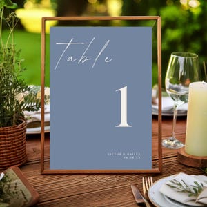 Dusty Blue Wedding Table Number Signs, Canva Editable Template, Table ...