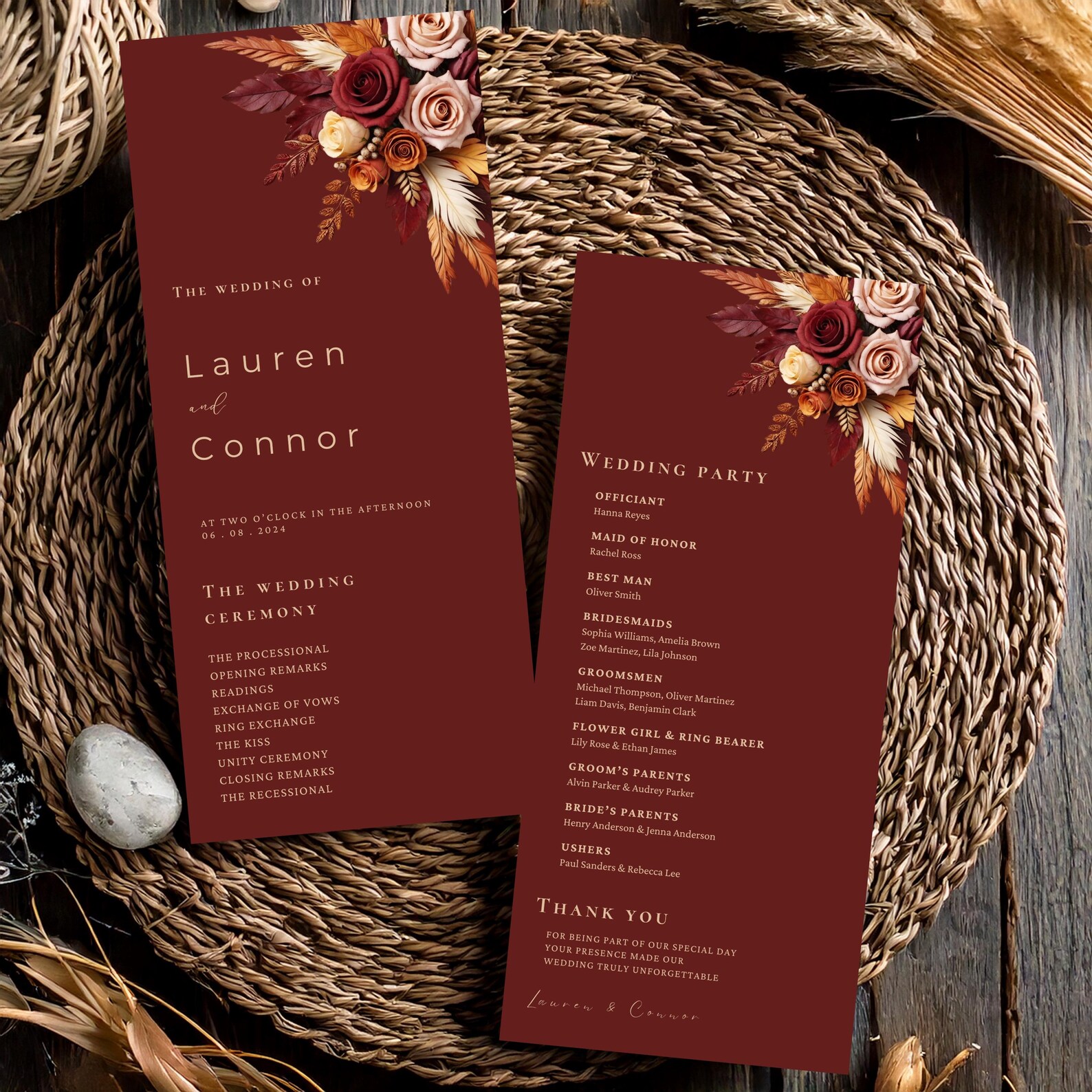 Fall Autumn Floral Wedding Programs Template, Ceremony Program ...