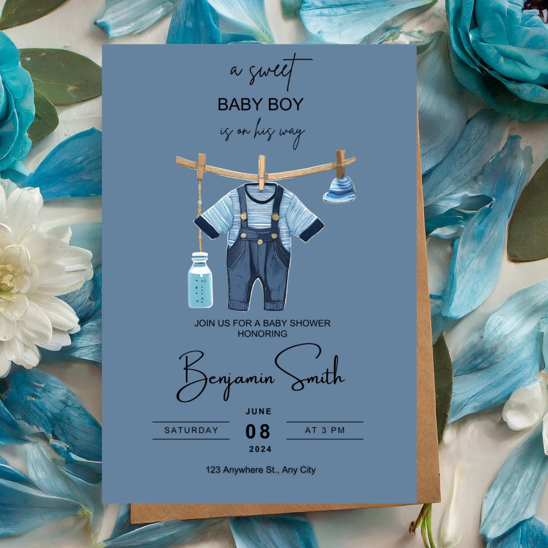Blue Baby Shower Invitation Instant Digital Download Party Editable ...