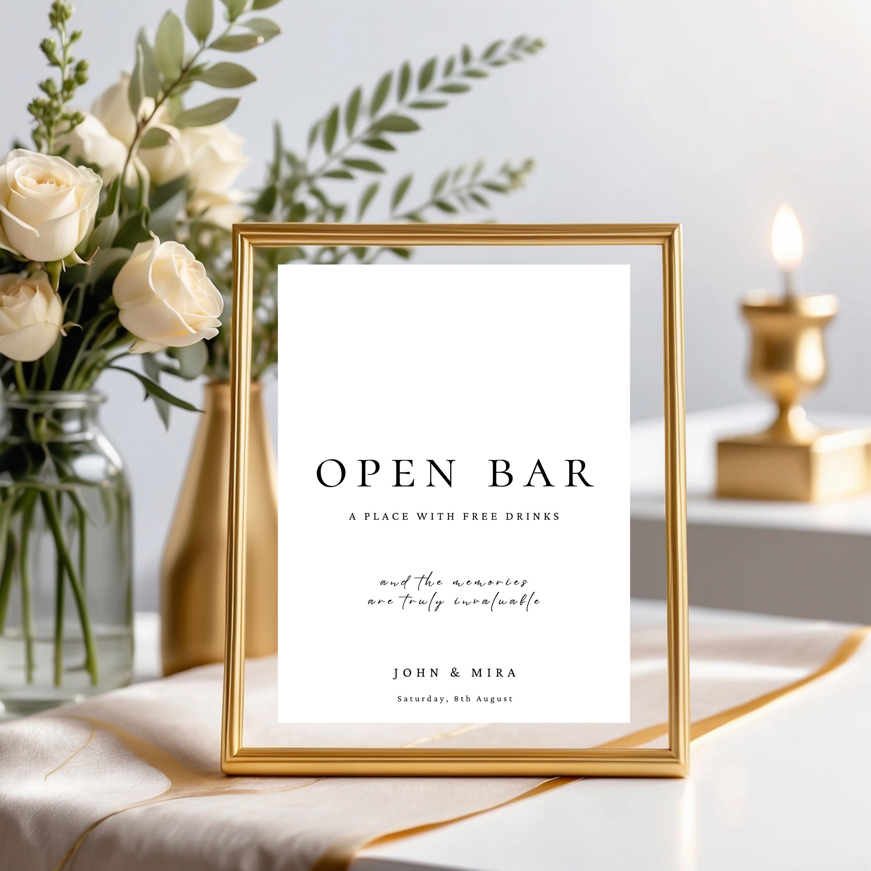 Open Bar Wedding Sign, A Place With Free Drinks, Modern Minimalist Open ...