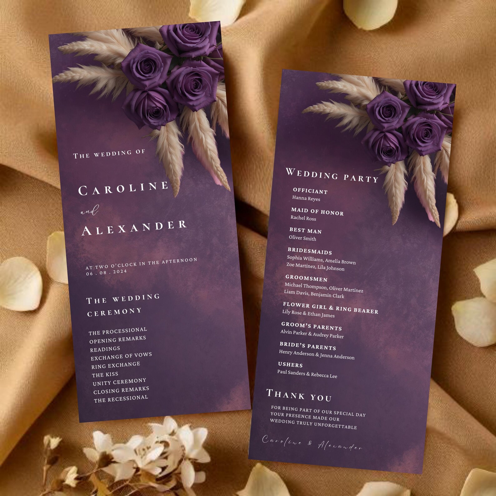 Purple Floral Wedding Programs Template, Ceremony Program Itinerary ...