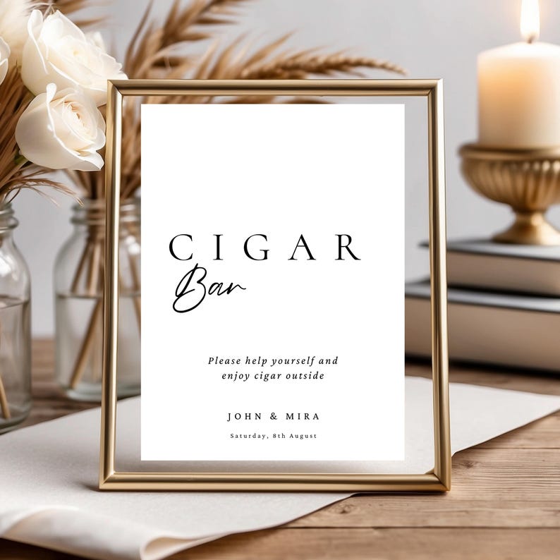 Cigar Bar Wedding Sign Template, Cigar Sign Smoking, Modern Minimalist ...