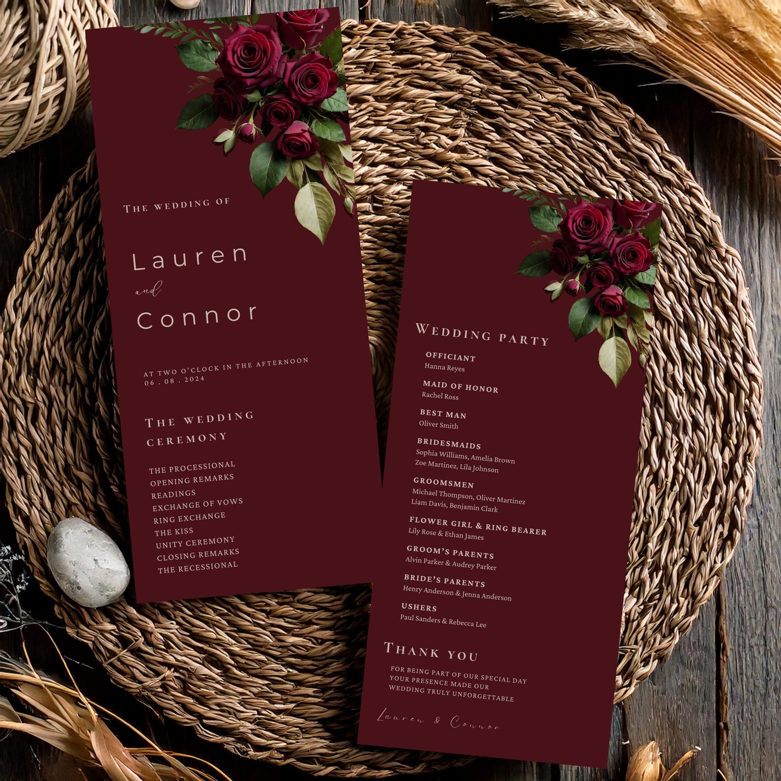 Burgundy Wedding Programs Template, Ceremony Program, Red Elegant Rose ...