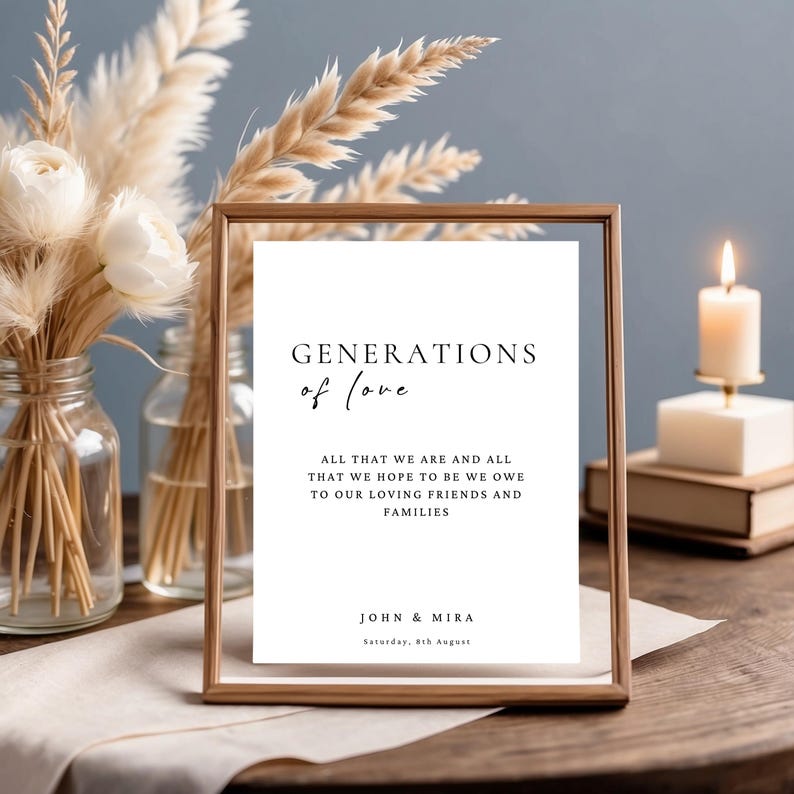 Generations of Love Wedding Sign Template, Modern Minimalist Wedding ...