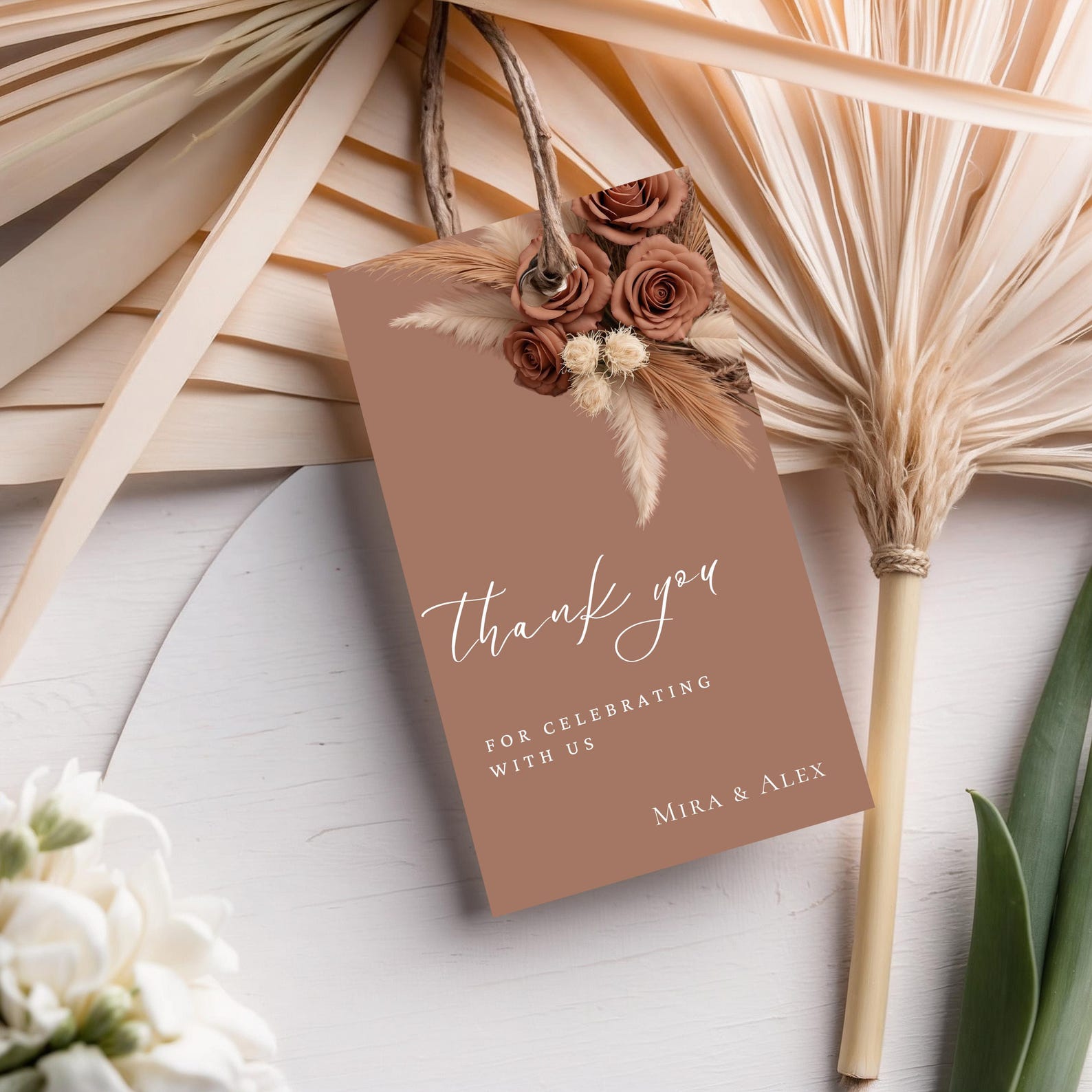 Mocha Mousse Color Pantone Floral Wedding Favor Tags Template, Editable ...