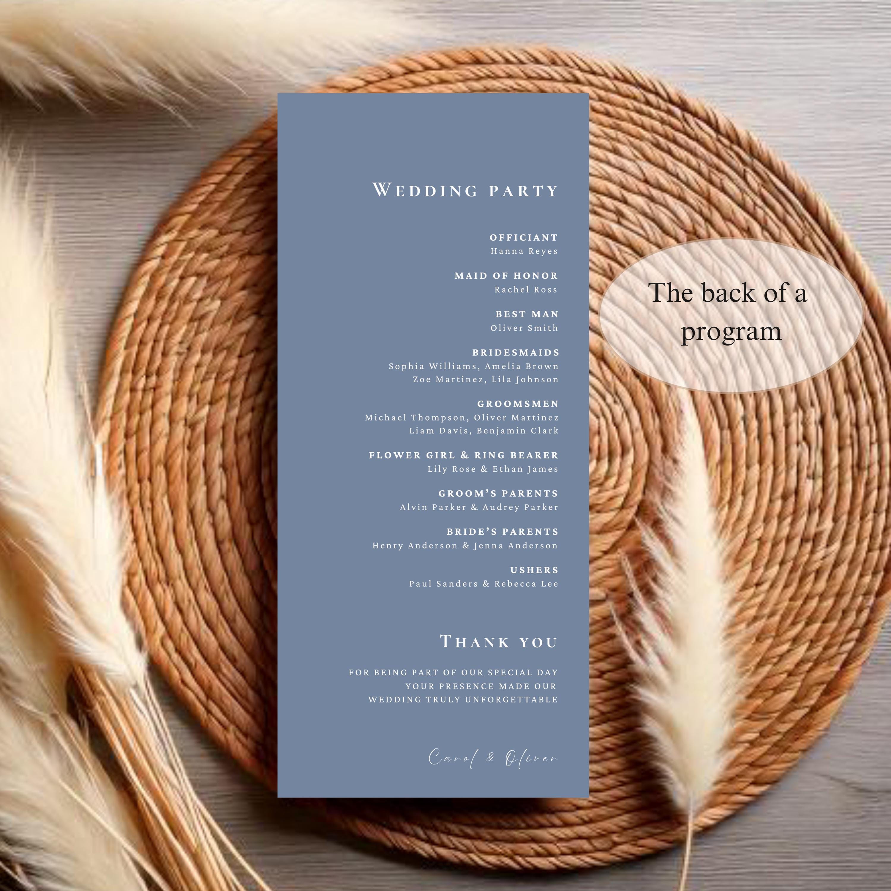 Dusty Blue Wedding Programs Template, Ceremony Program Itinerary, Canva ...