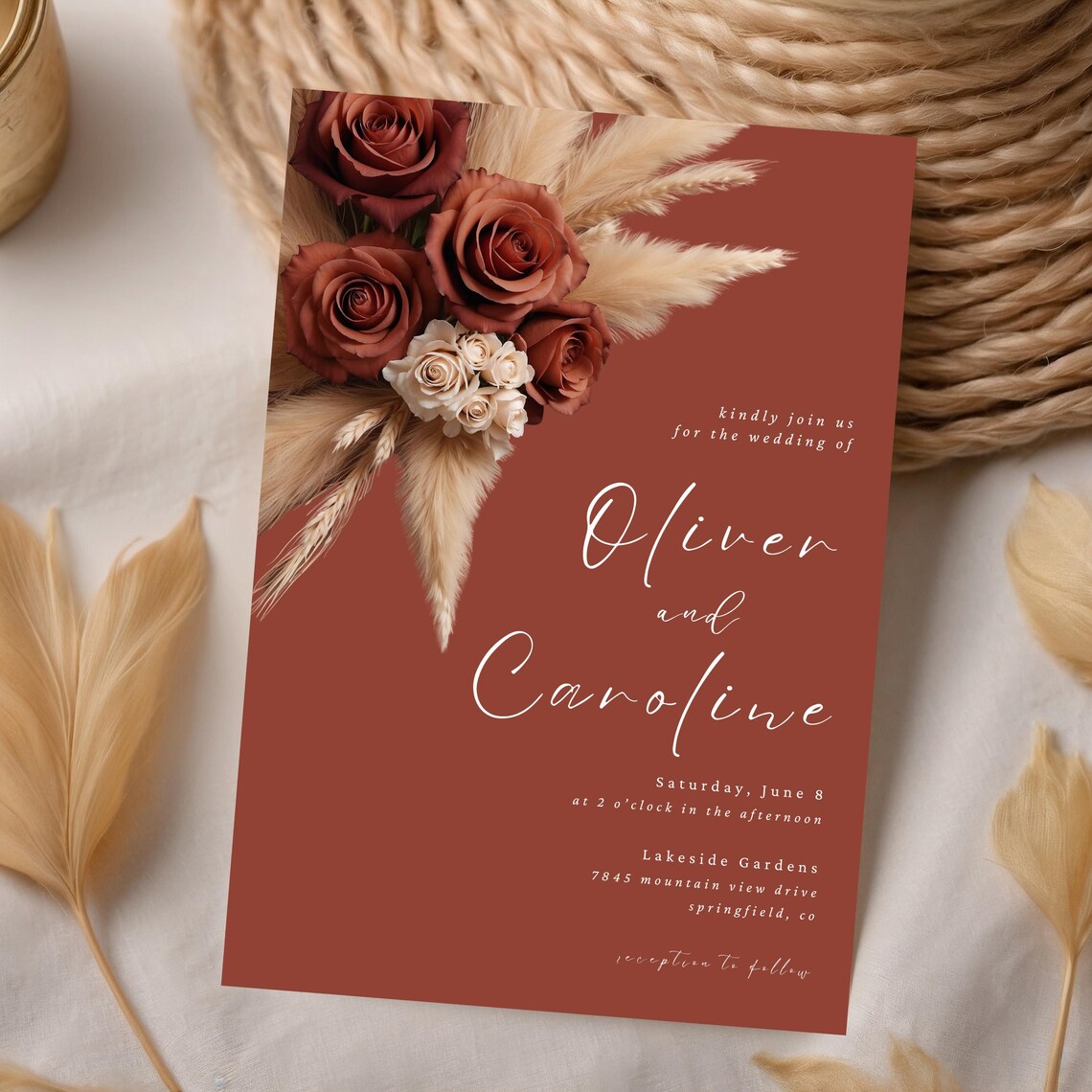 Rust Orange White Cream Wedding Invitation, Canva Editable Template ...