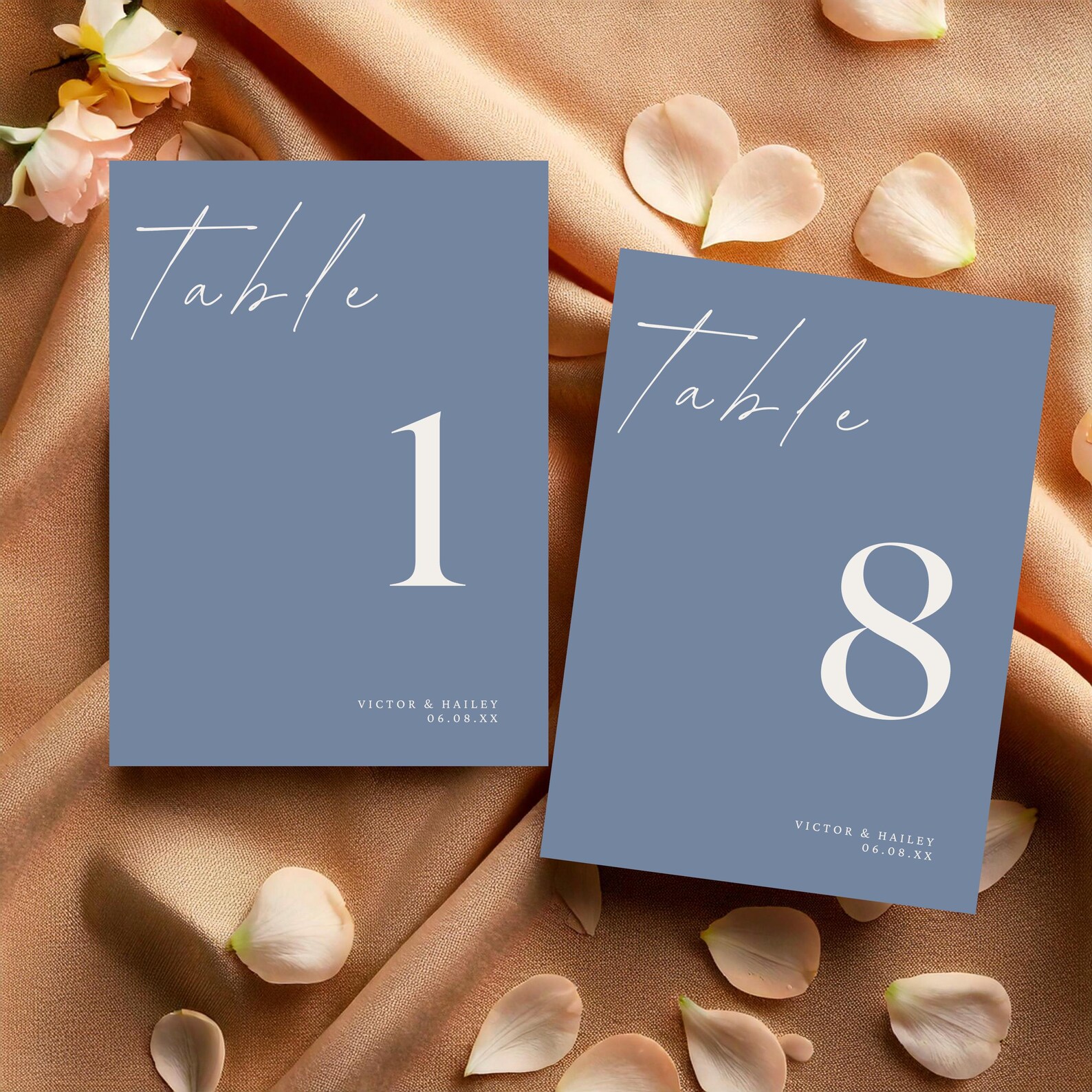 Dusty Blue Wedding Table Number Signs, Canva Editable Template, Table ...