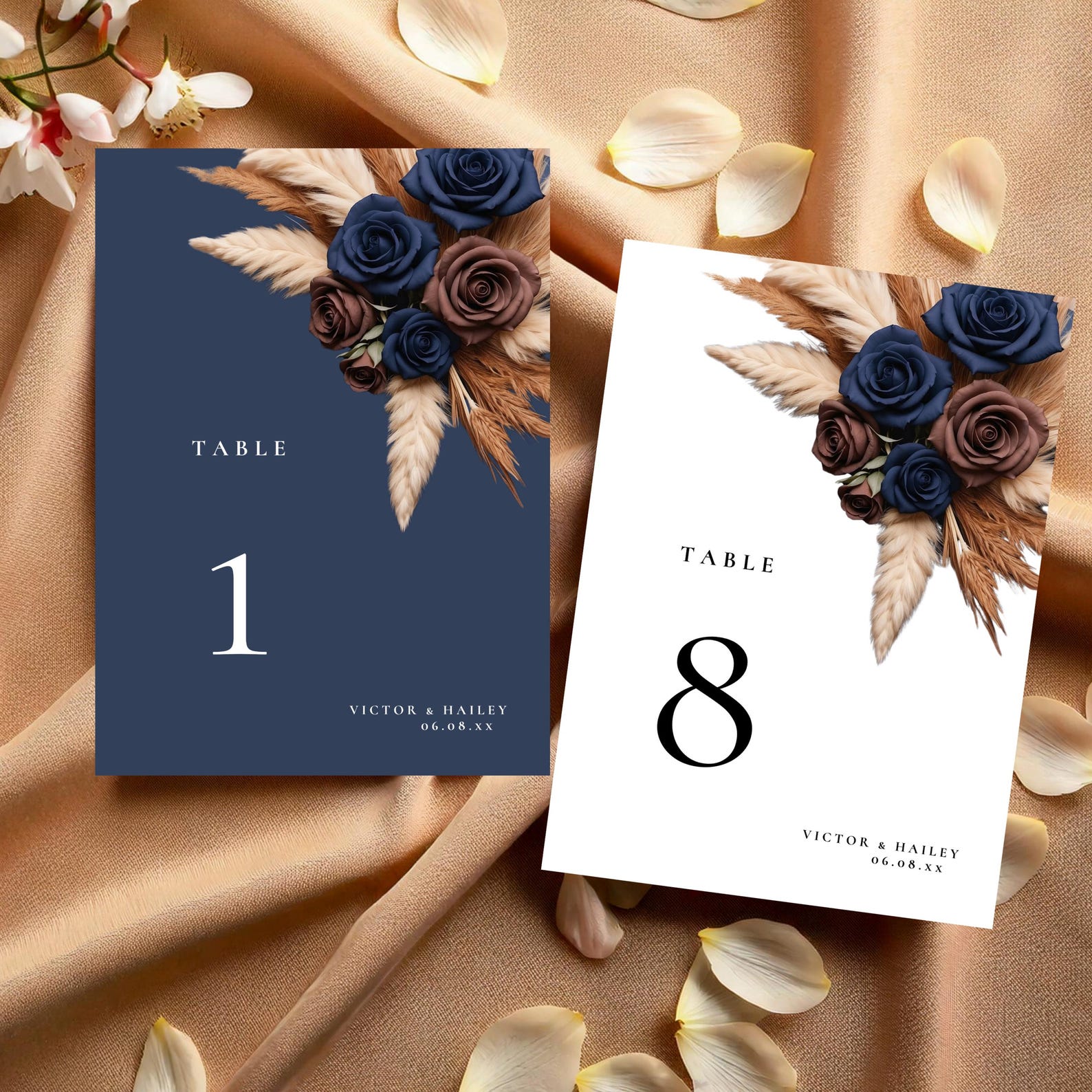 Navy Blue Chocolate Brown Floral Wedding Templates Bundle Set, Wedding ...