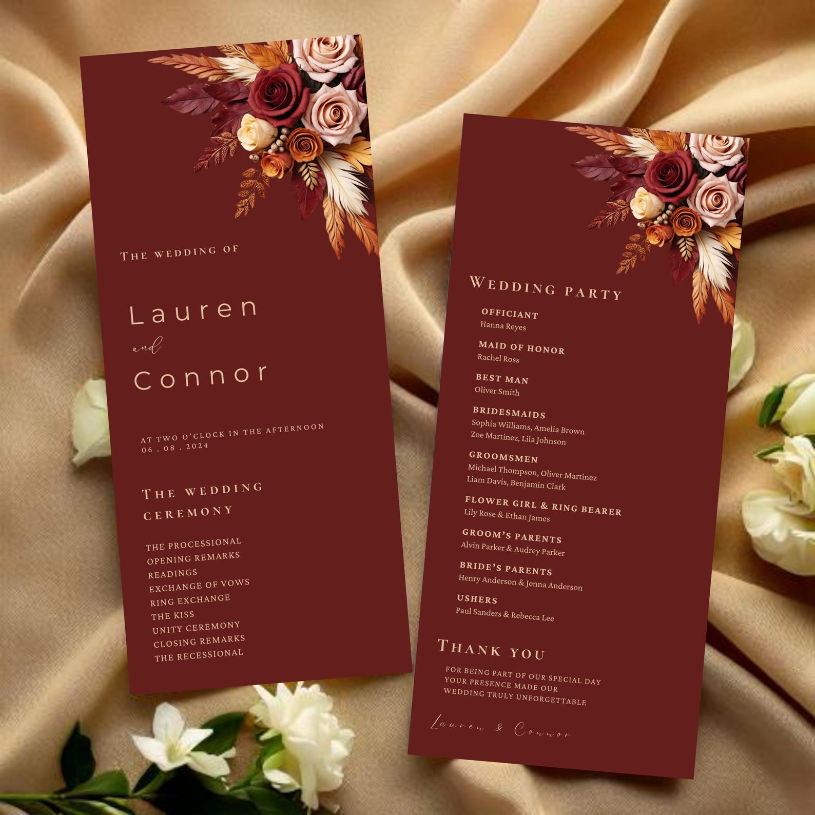 Fall Autumn Floral Wedding Programs Template, Ceremony Program ...