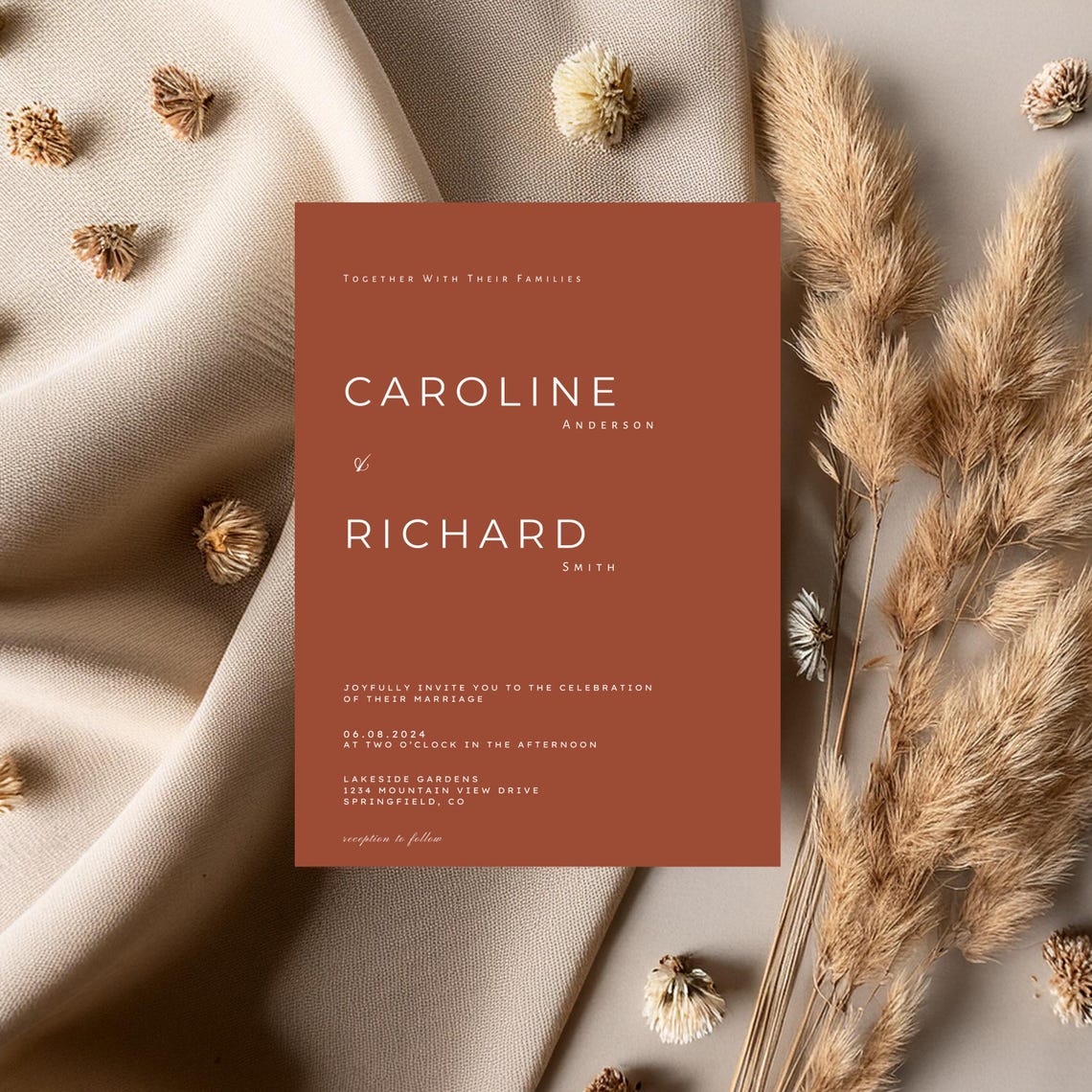 Burnt Orange Wedding Invitation, Canva Editable Template, Instant ...