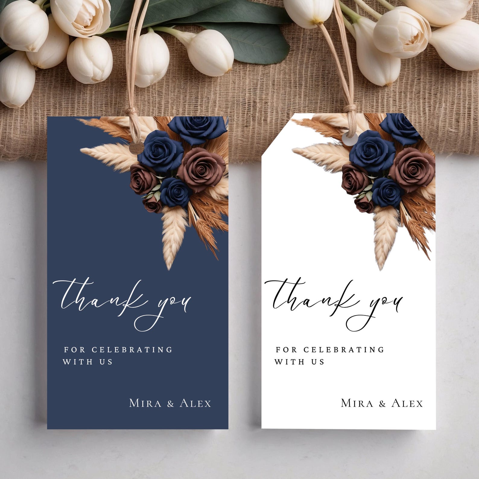 Navy Blue Chocolate Brown Floral Wedding Templates Bundle Set, Wedding ...