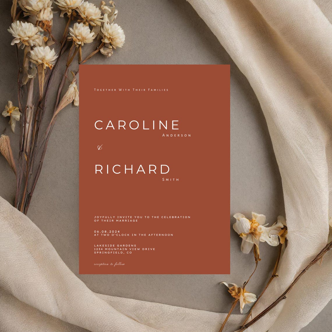 Burnt Orange Wedding Invitation, Canva Editable Template, Instant ...