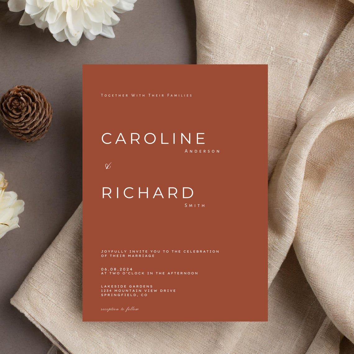 Burnt Orange Wedding Invitation, Canva Editable Template, Instant ...