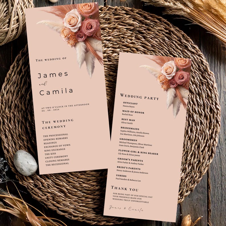 Peach Coral Floral Wedding Programs Template, Ceremony Program ...