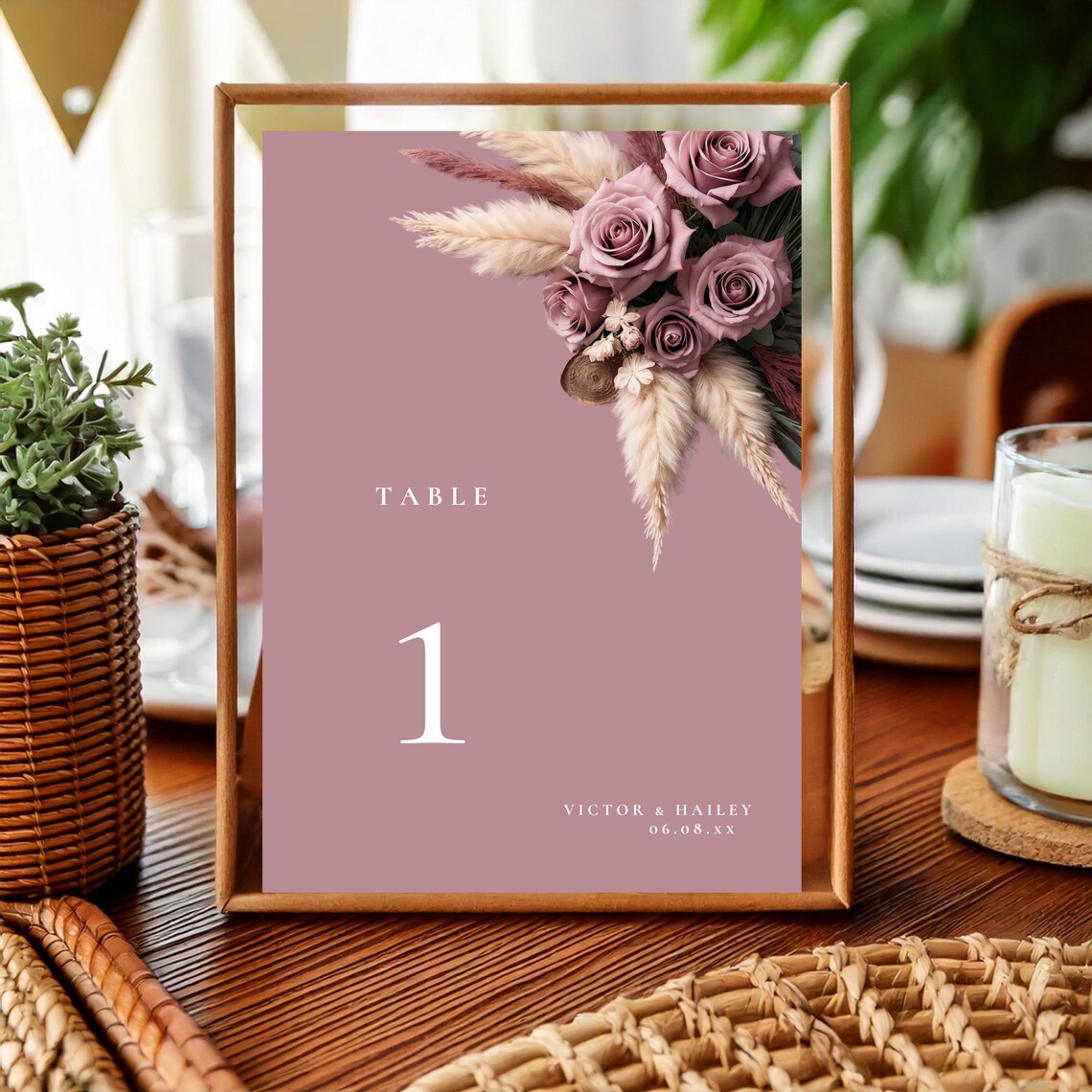 Mauve Floral Wedding Table Number Signs, Canva Editable Template ...