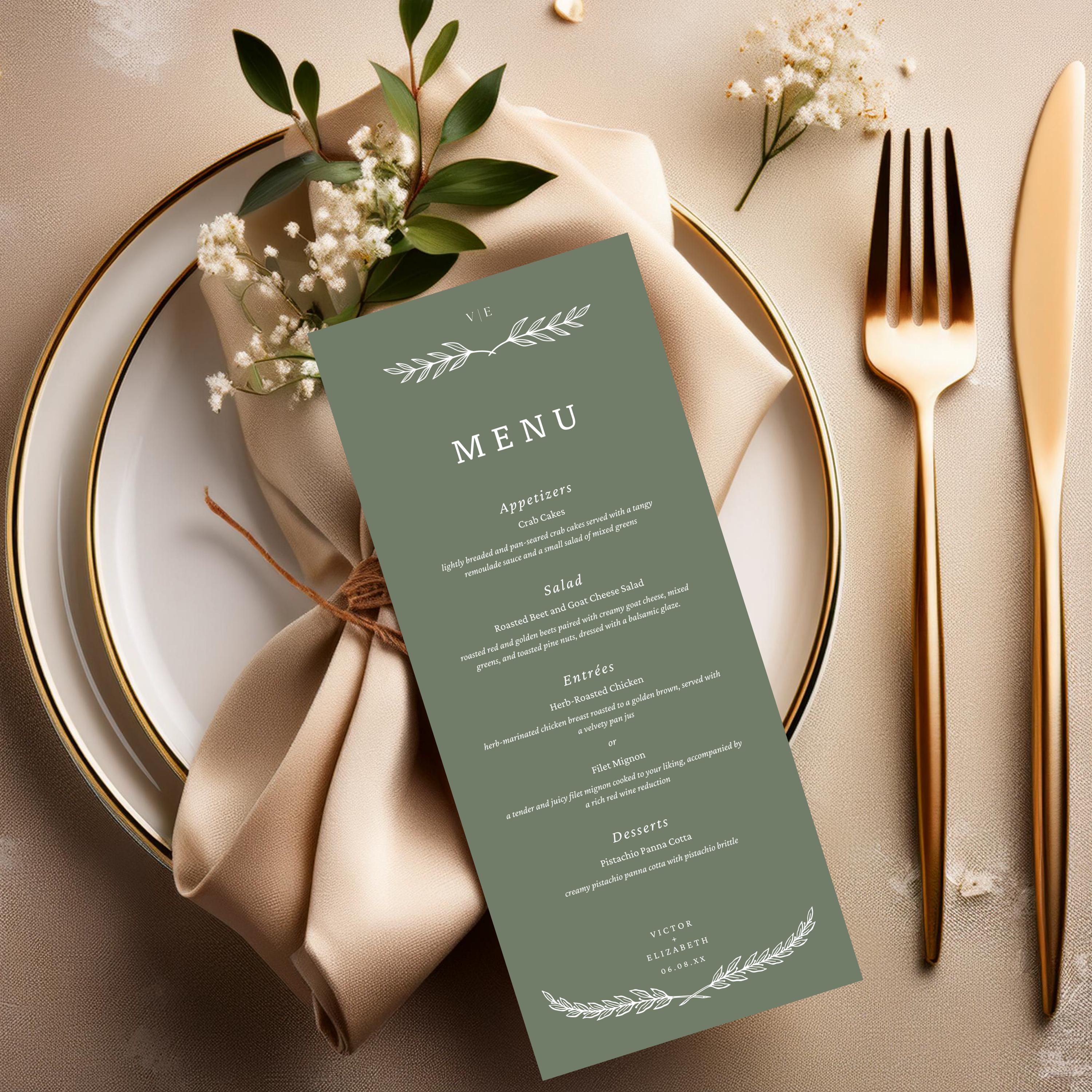 Sage Green Wedding Menu Template, Minimalist Menu, Canva Editable ...