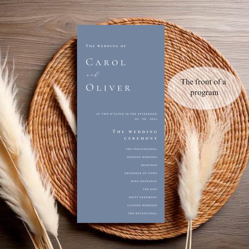 Dusty Blue Wedding Programs Template, Ceremony Program Itinerary, Canva ...
