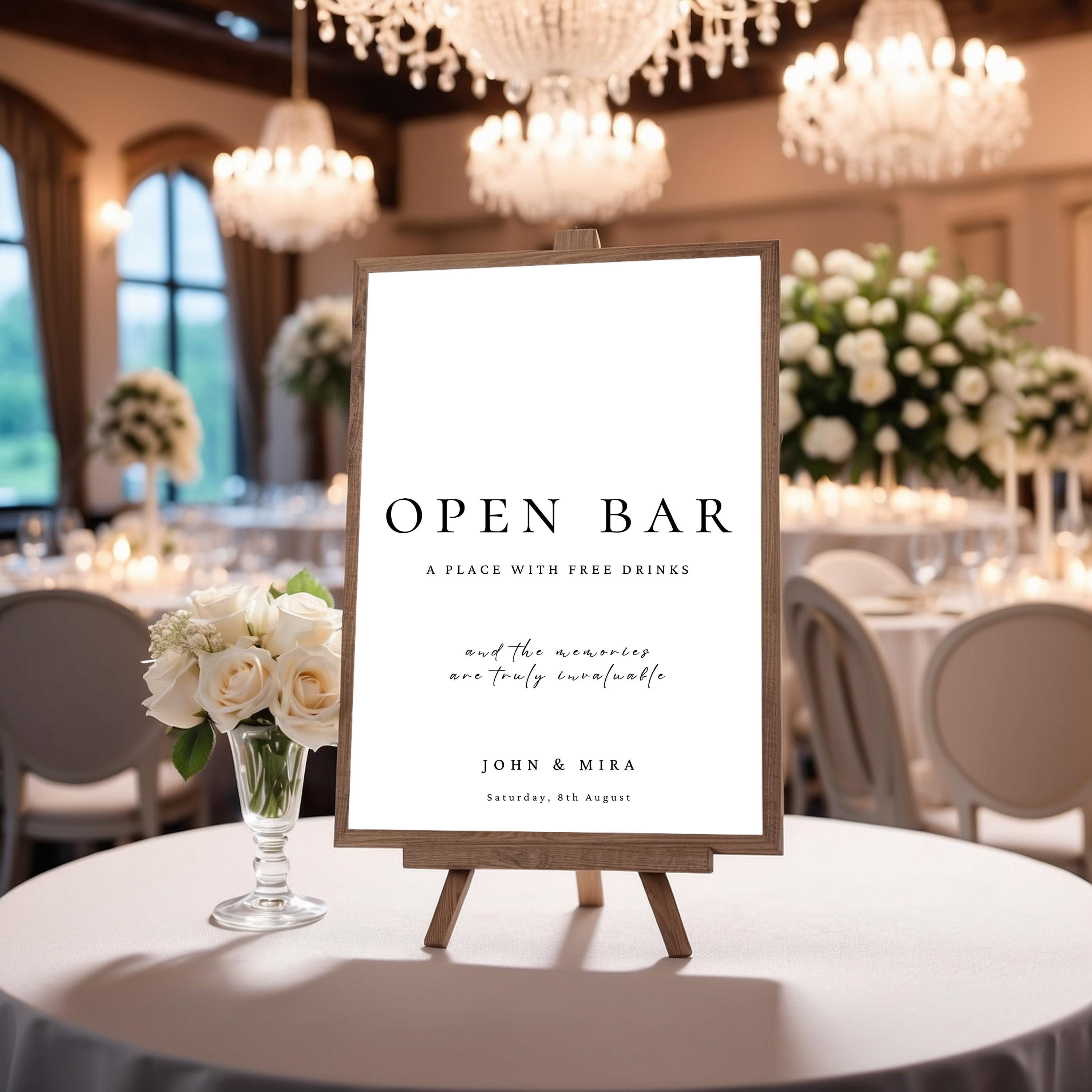 Open Bar Wedding Sign, A Place With Free Drinks, Modern Minimalist Open ...