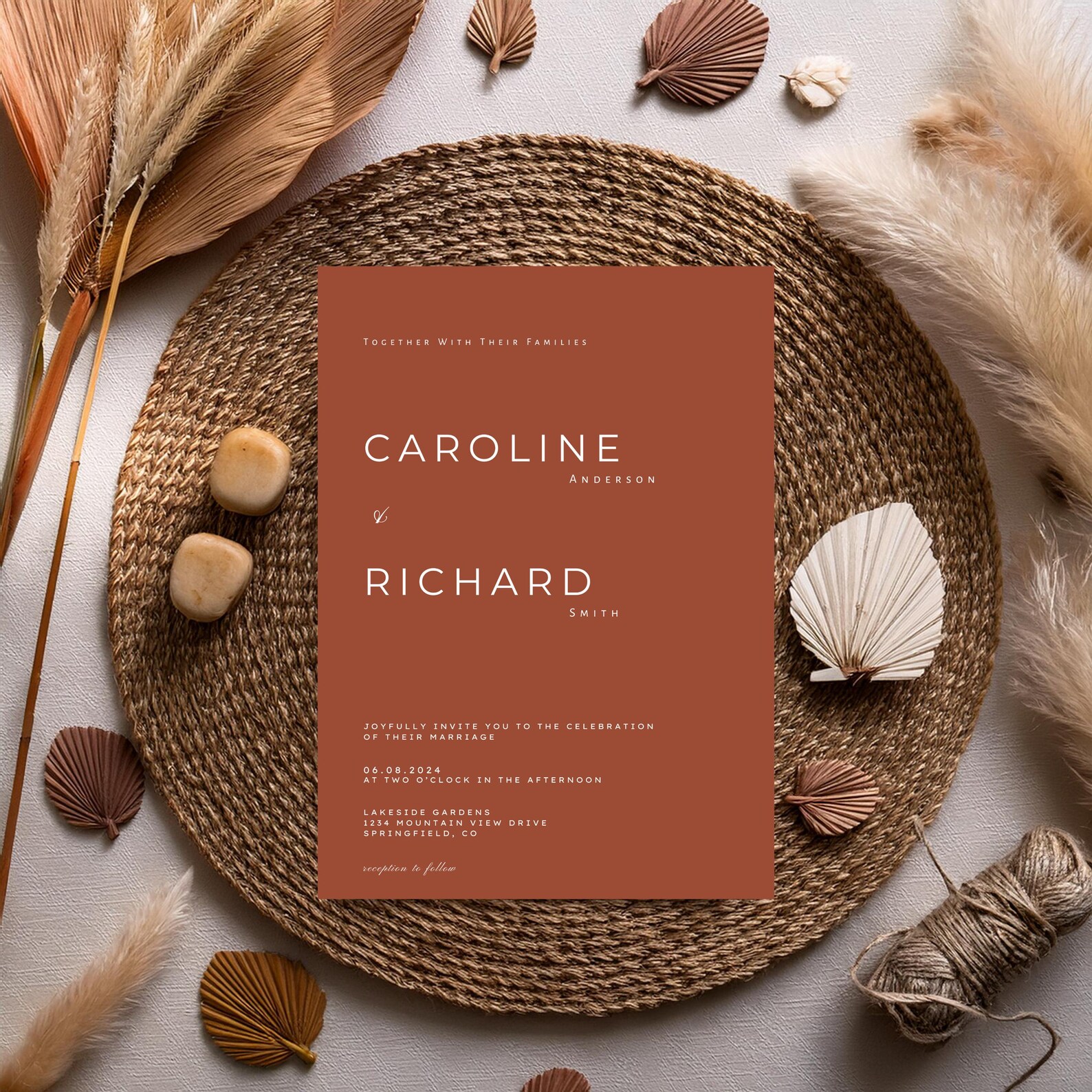 Burnt Orange Wedding Invitation, Canva Editable Template, Instant ...