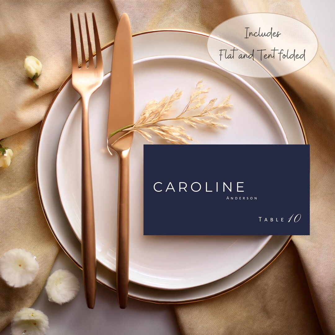 Navy Blue Place Cards Wedding Template, Instant Download, Canva ...
