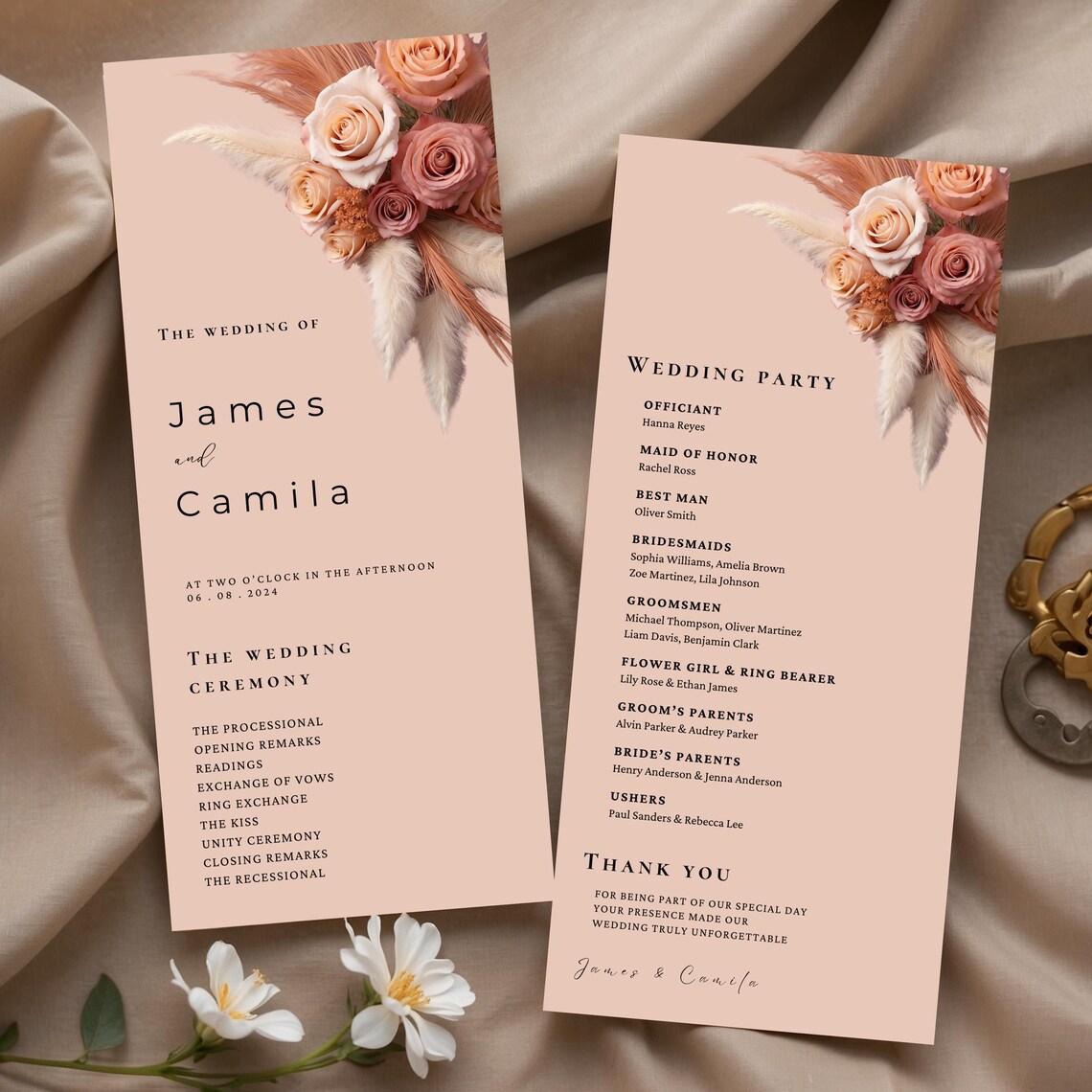 Peach Coral Floral Wedding Programs Template, Ceremony Program ...