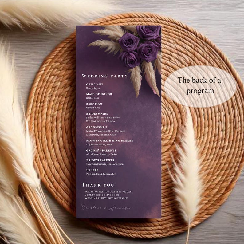 Purple Floral Wedding Programs Template, Ceremony Program Itinerary ...
