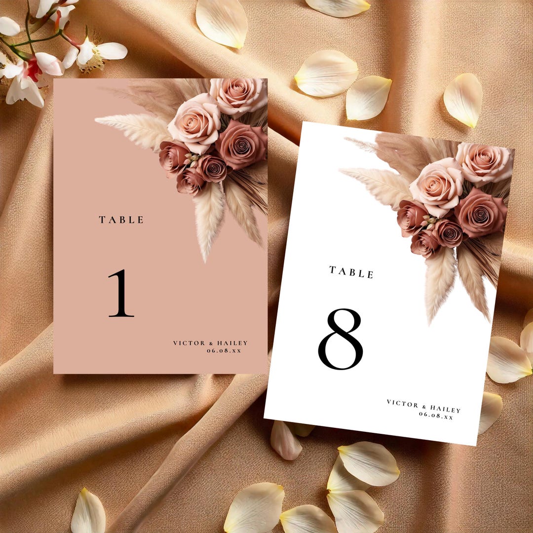 Rustic English Dusty Rose Wedding Table Number, Canva Editable Template ...