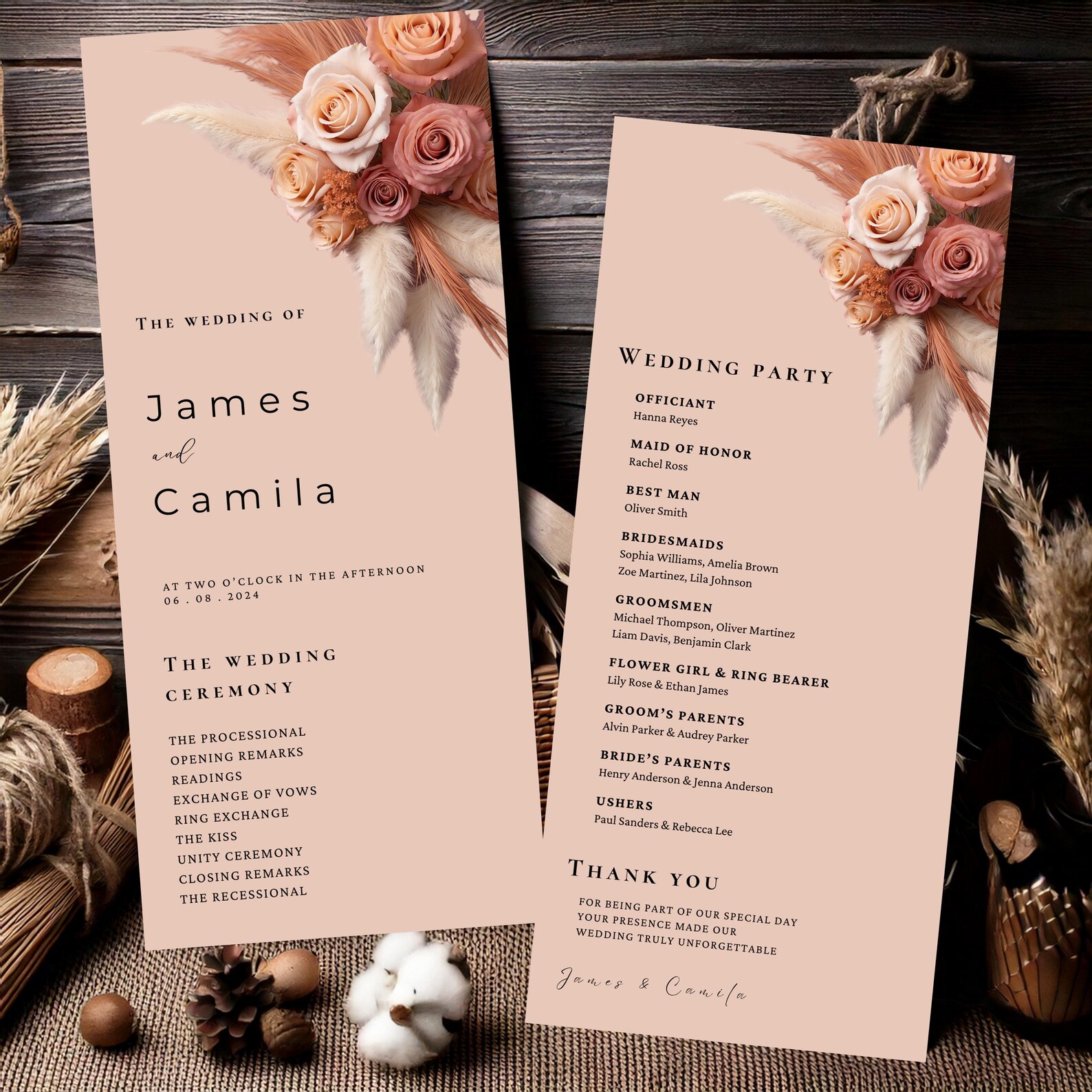 Peach Coral Floral Wedding Programs Template, Ceremony Program ...