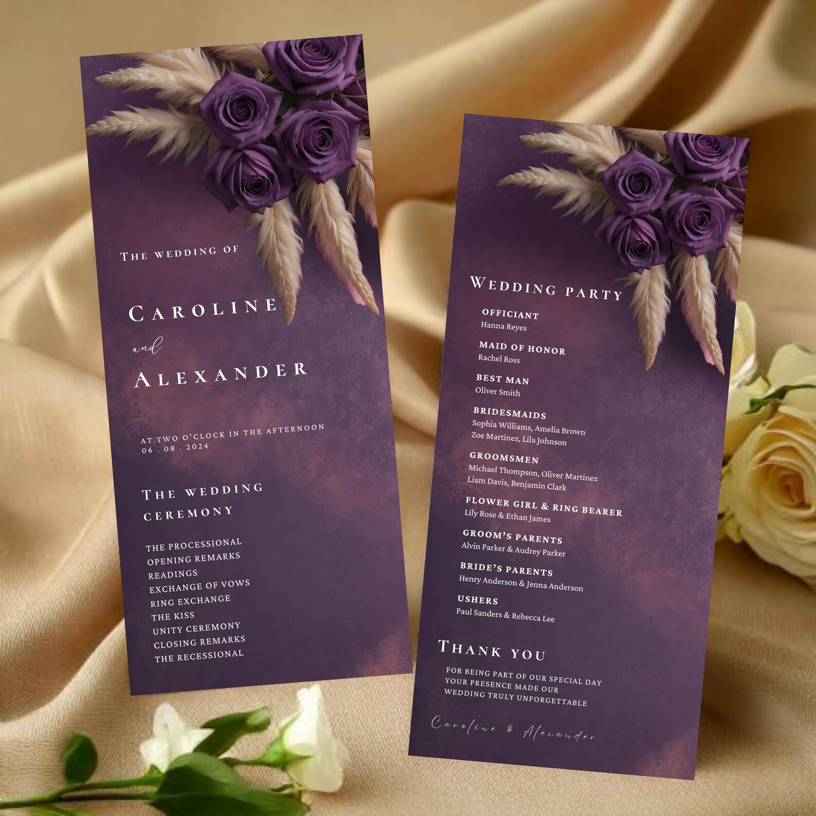 Purple Floral Wedding Programs Template, Ceremony Program Itinerary ...