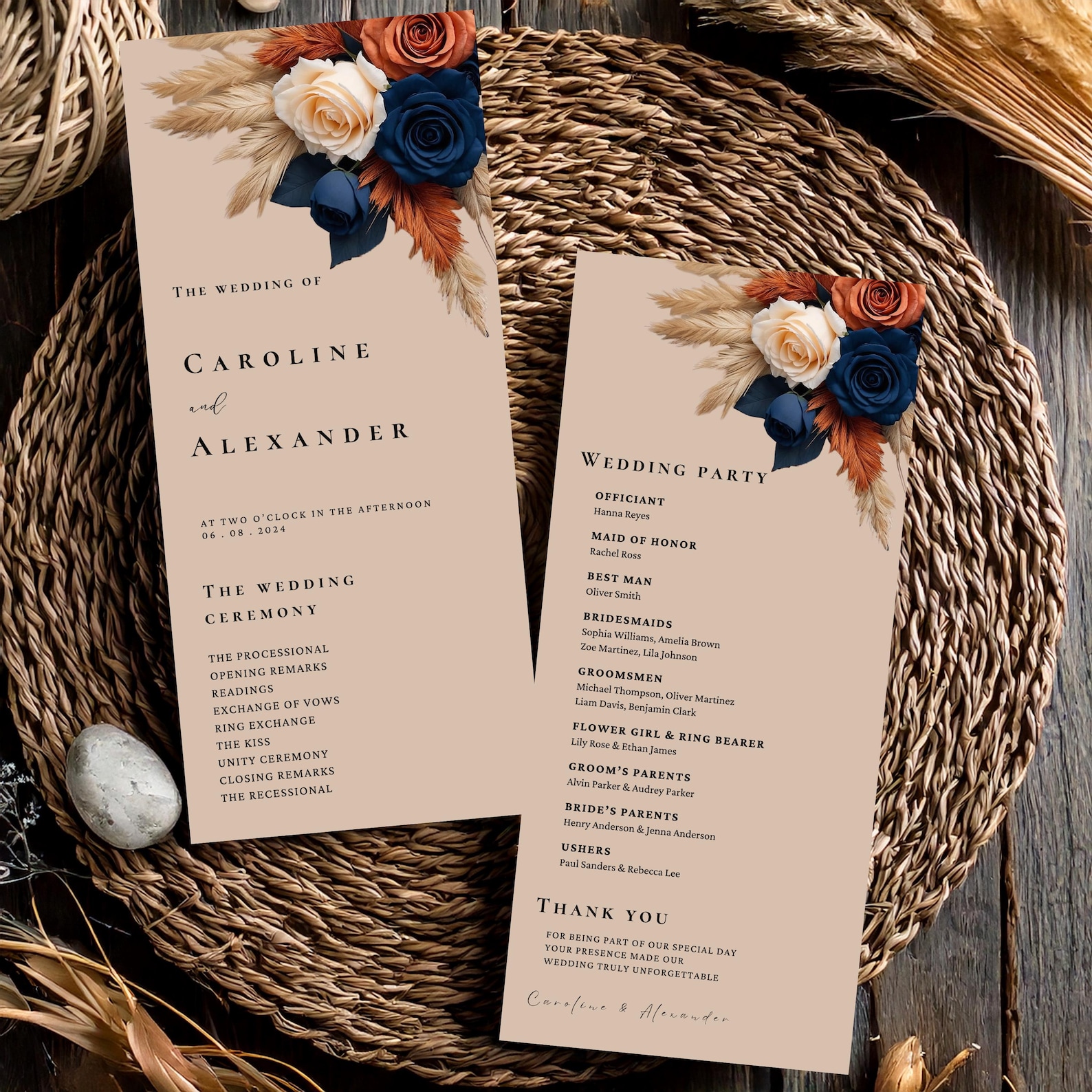 Navy Blue Burnt Orange Wedding Programs Template, Ceremony Program ...
