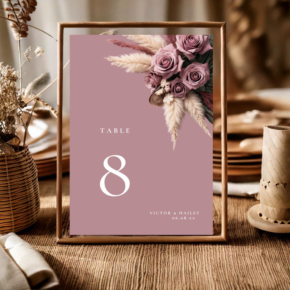 Mauve Floral Wedding Table Number Signs, Canva Editable Template ...