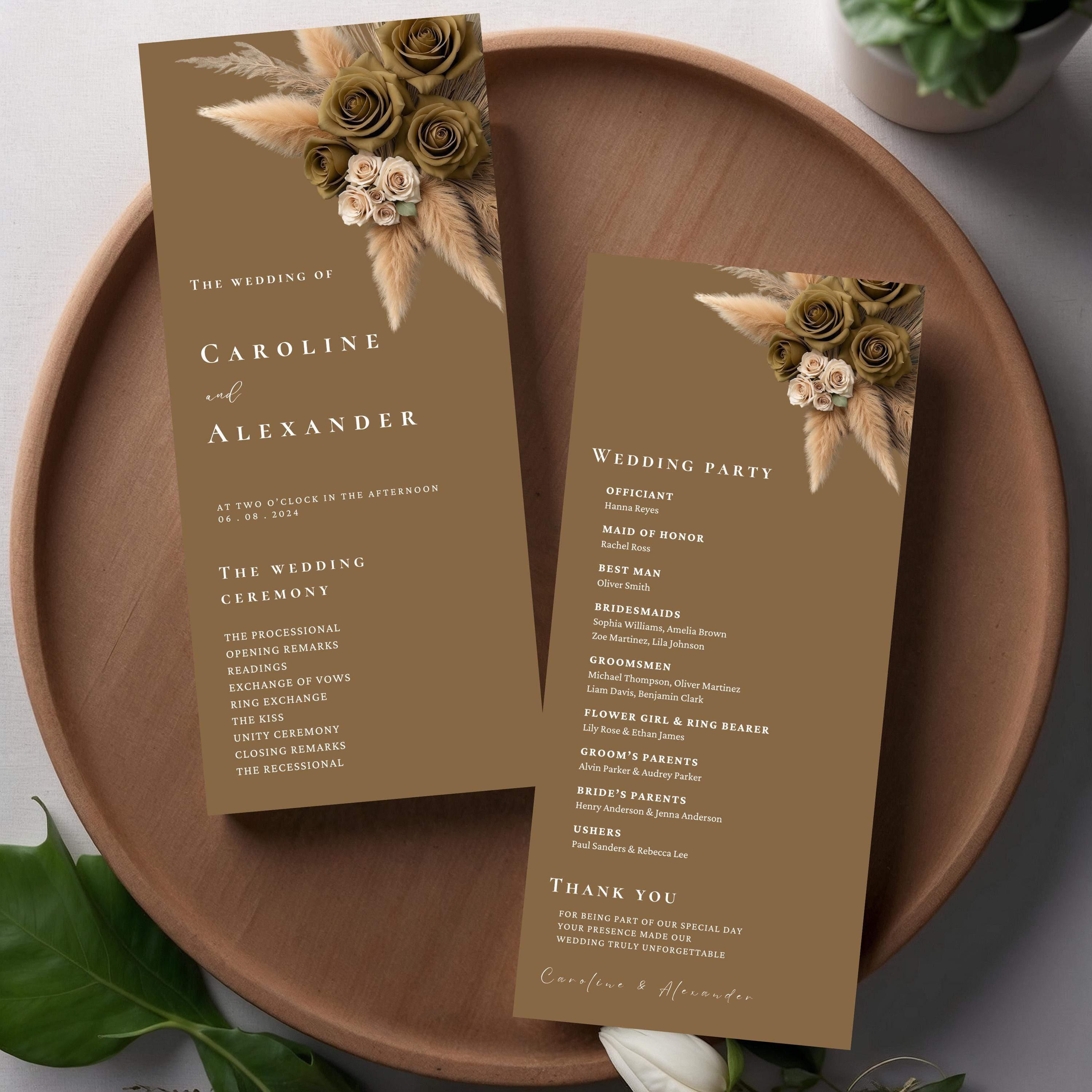 Olive White Cream Floral Wedding Programs Template, Ceremony Program ...