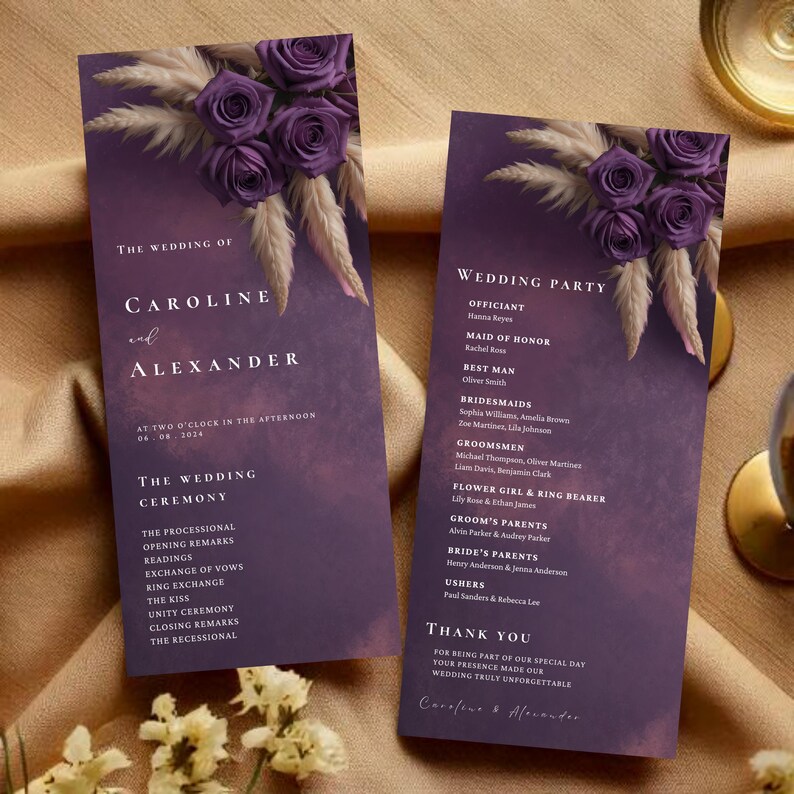 Purple Floral Wedding Programs Template, Ceremony Program Itinerary ...